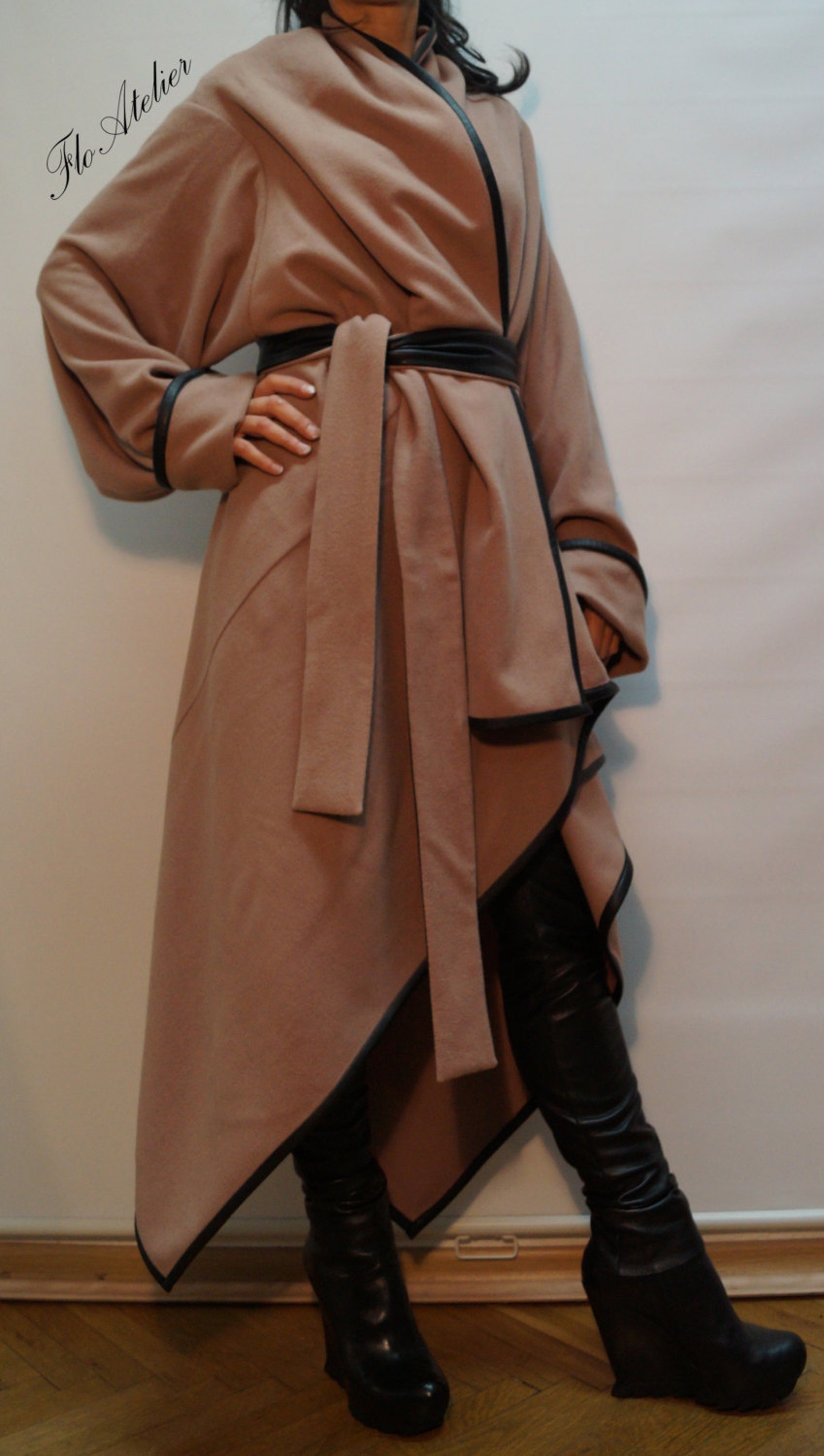 High Collar Coat/asymmetrical Coat With Pockets/ Wool Cashmere | Etsy