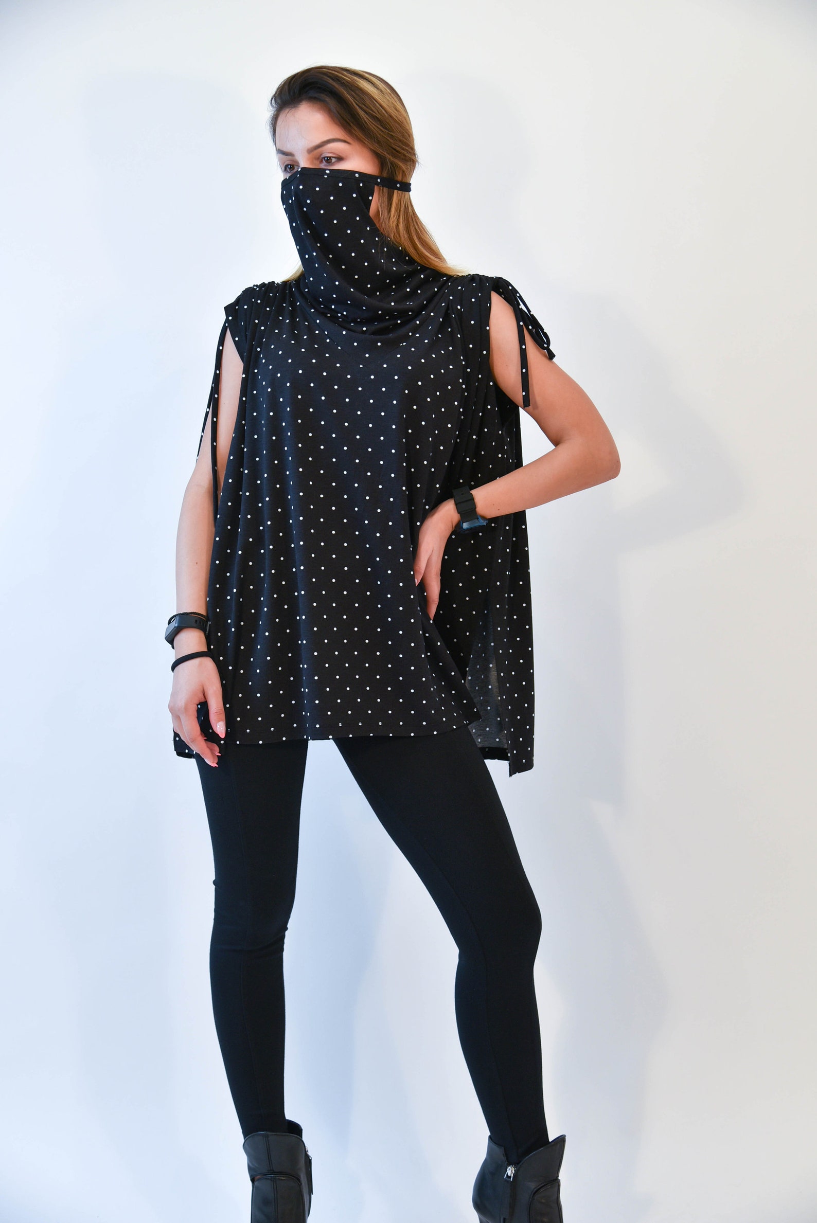 2 in 1 Long Tunic With Face Mask/shirt With Integrated Mask/handmade ...