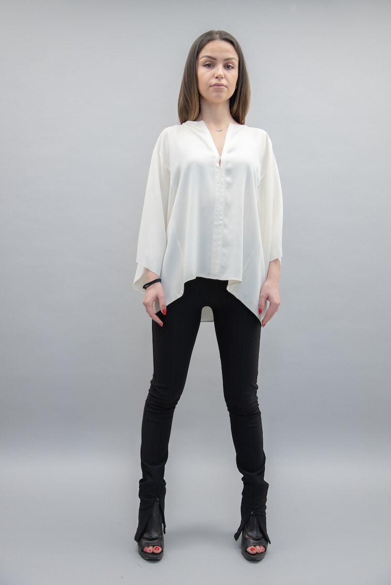 Handmade White Shirt/square Top/deep V Shirt/casual White - Etsy