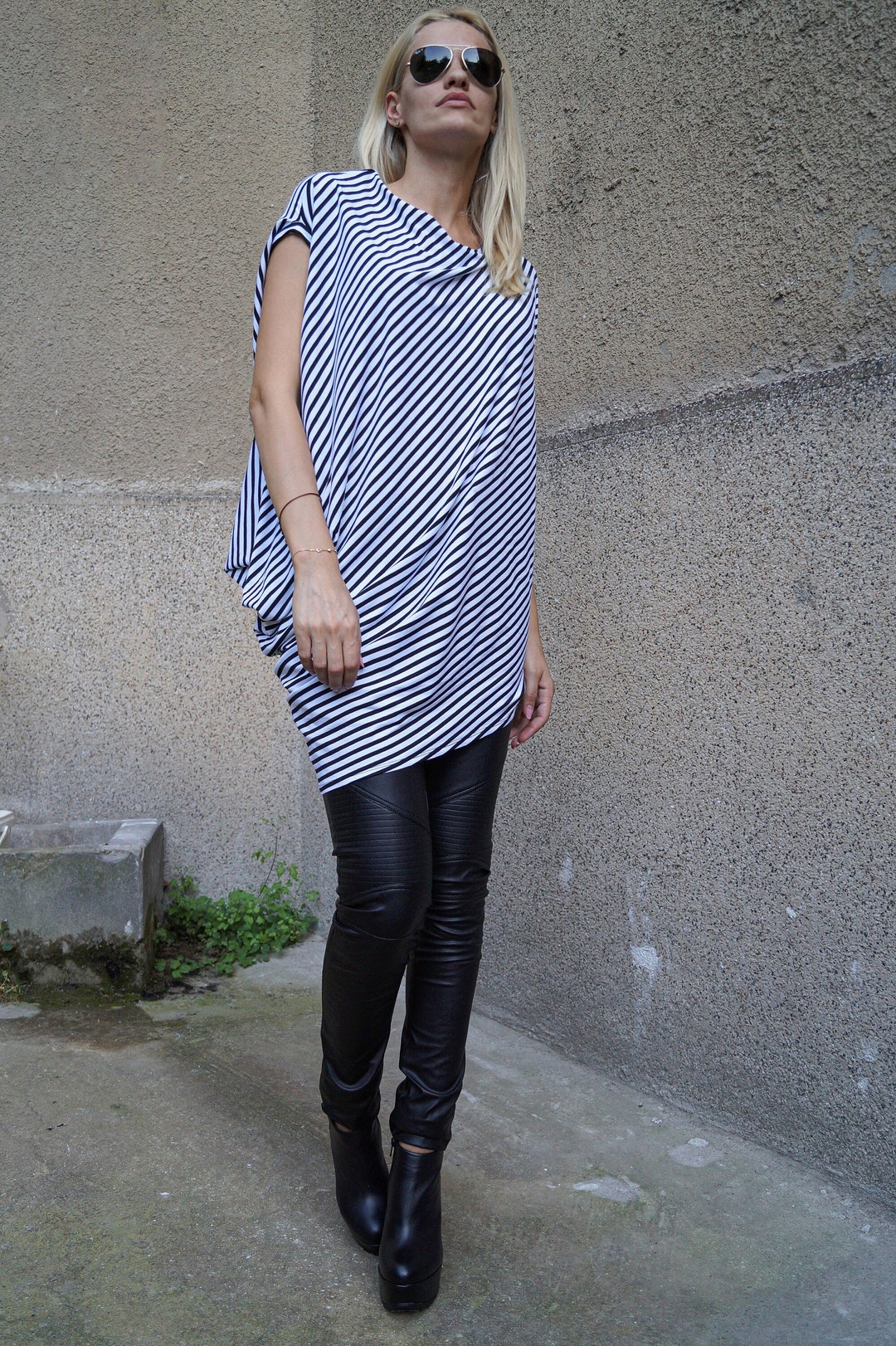 Oversized Stripe Top/asymmetrical Tunic/summer Top/draped Top/loose ...
