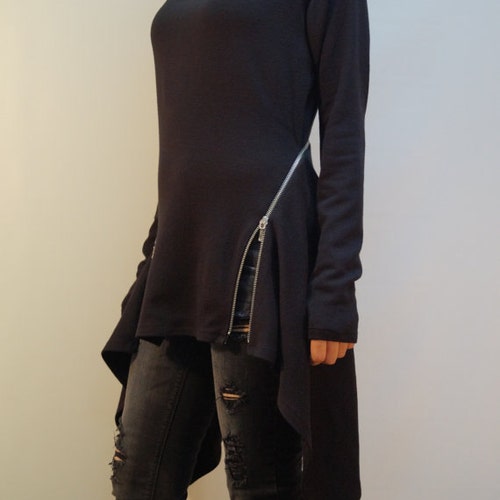 Black Asymmetrical Sweater With Zipper/sweater Dress/knitwear - Etsy