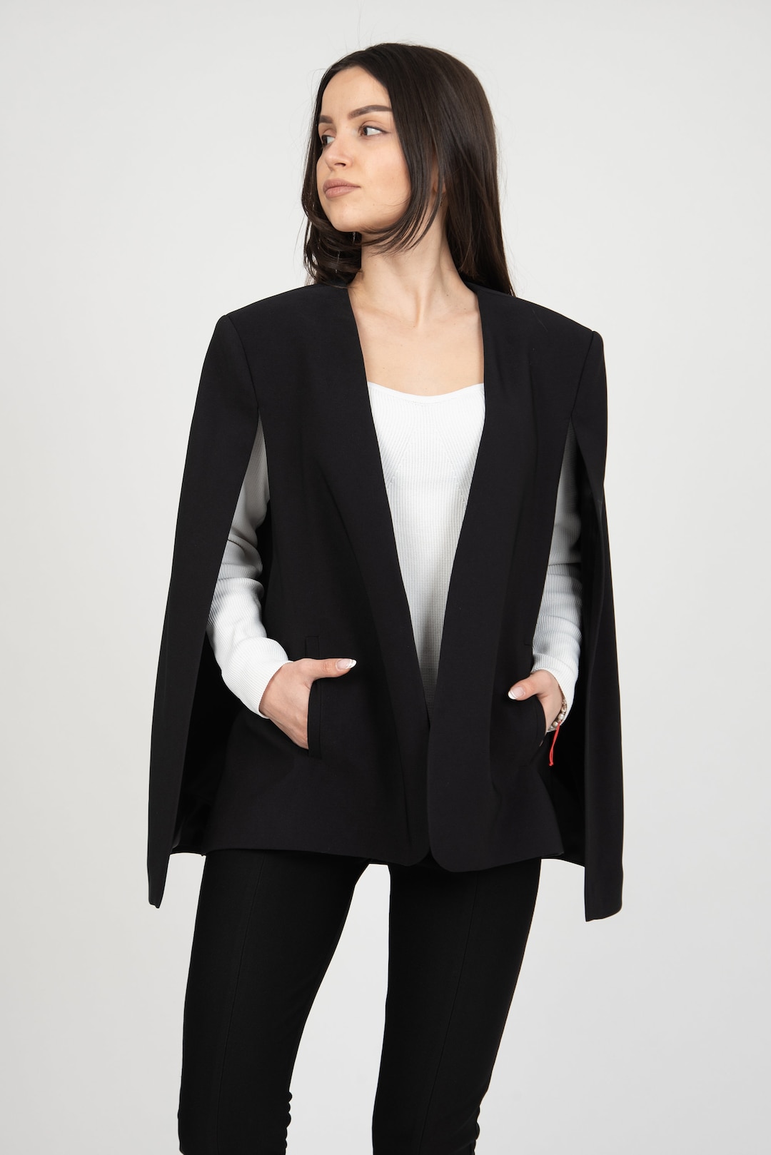 Handmade Black Cape Blazer - Elegant Poly-viscose Crepe Jacket/f5065 - Etsy