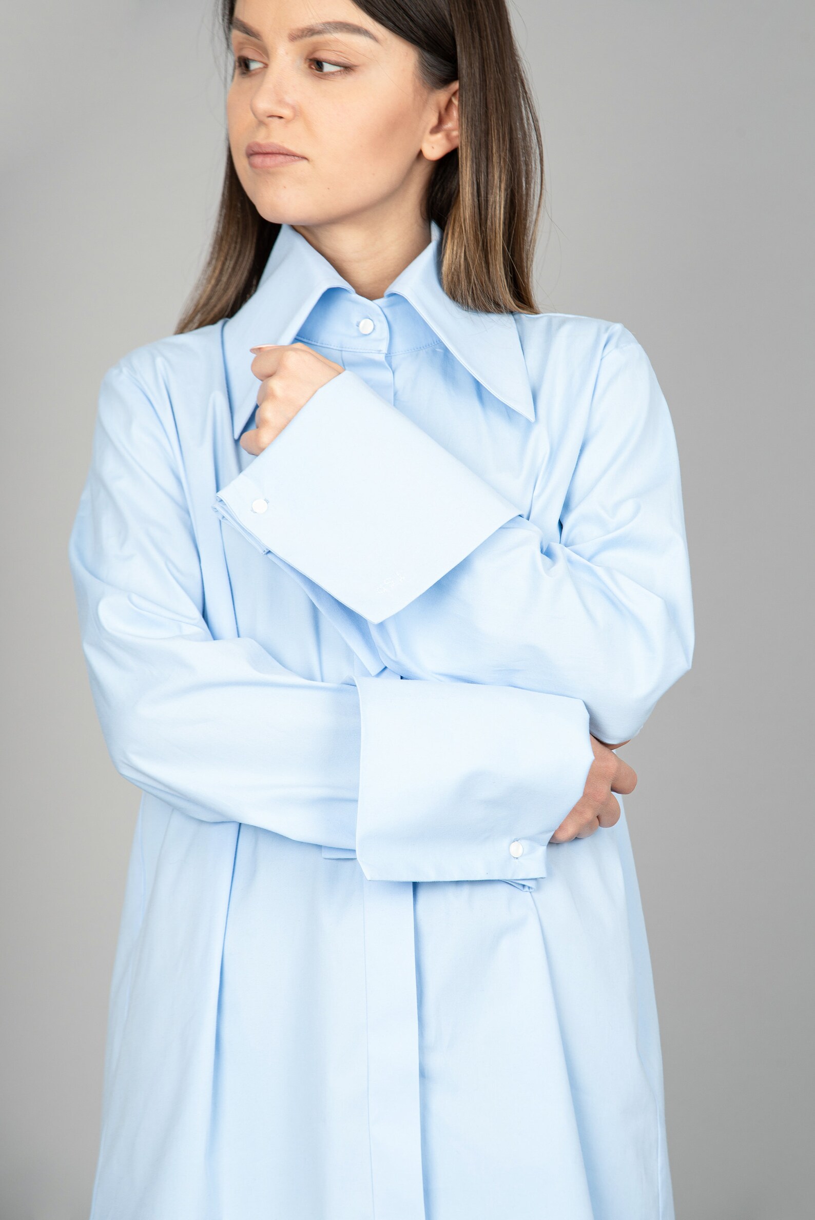Light Blue Shirt/elegant Formal Shirt/minimalist Blue Shirt/oversized ...