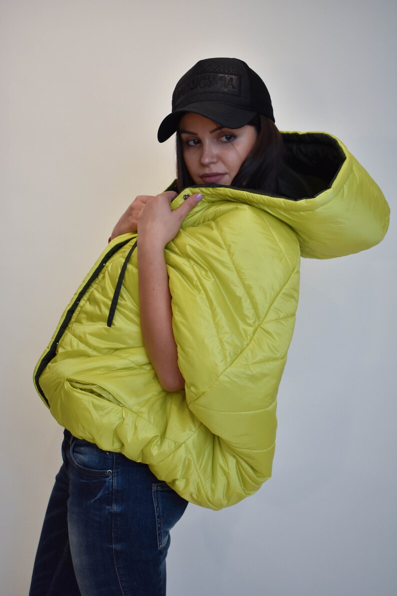 Yellow Quilted Jacket/windproof Jacket/yellow Warm Jacket/double Sided ...