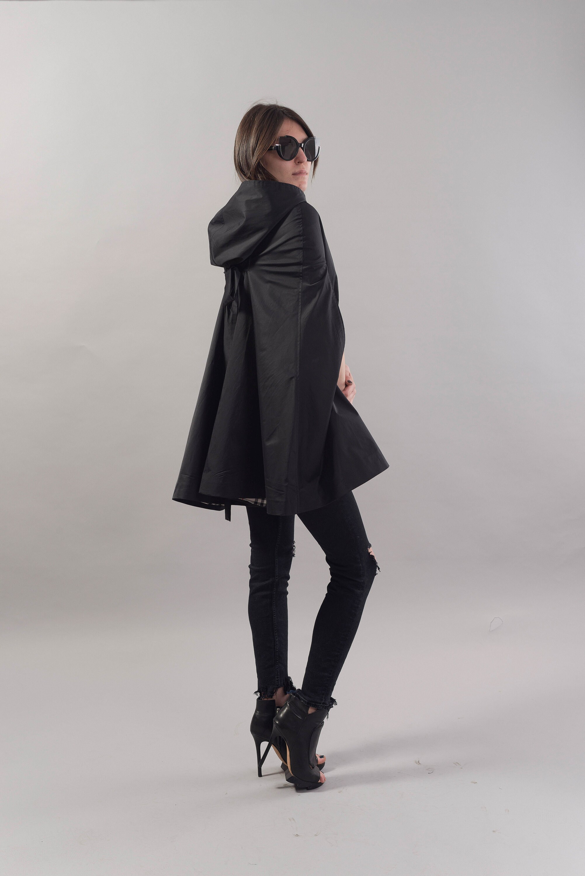 Black Hooded Cape Coat/Lined Hooded Cloak/Cape Coat/Cape | Etsy