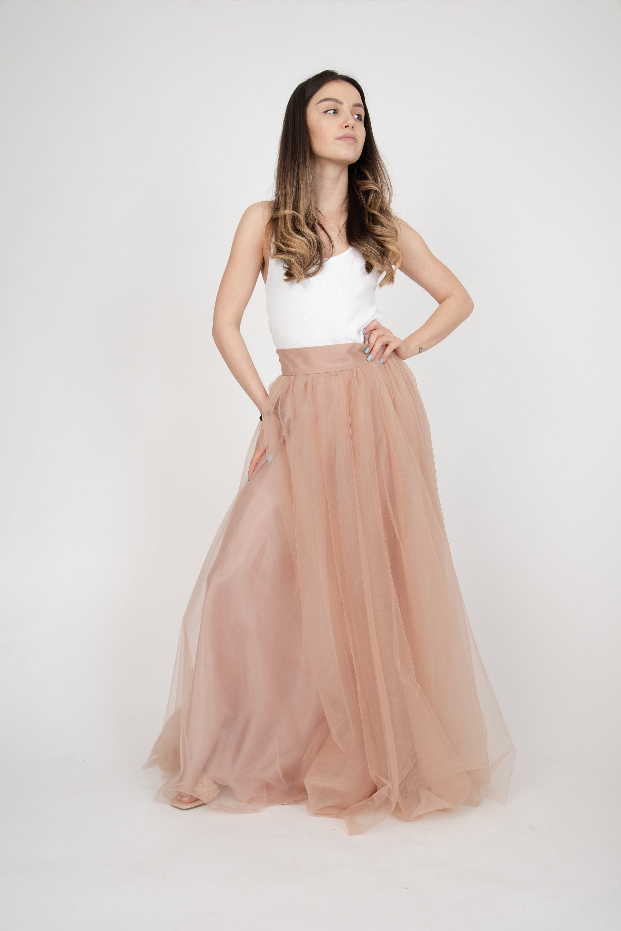 Women Tulle Skirtnude Skirtprincess Skirtskirtlong Maxi Etsy