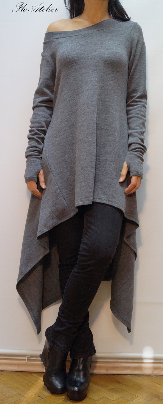 Grey Asymmetrical Sweater/Cozy Sweater/ Sweater Dress/Knit | Etsy