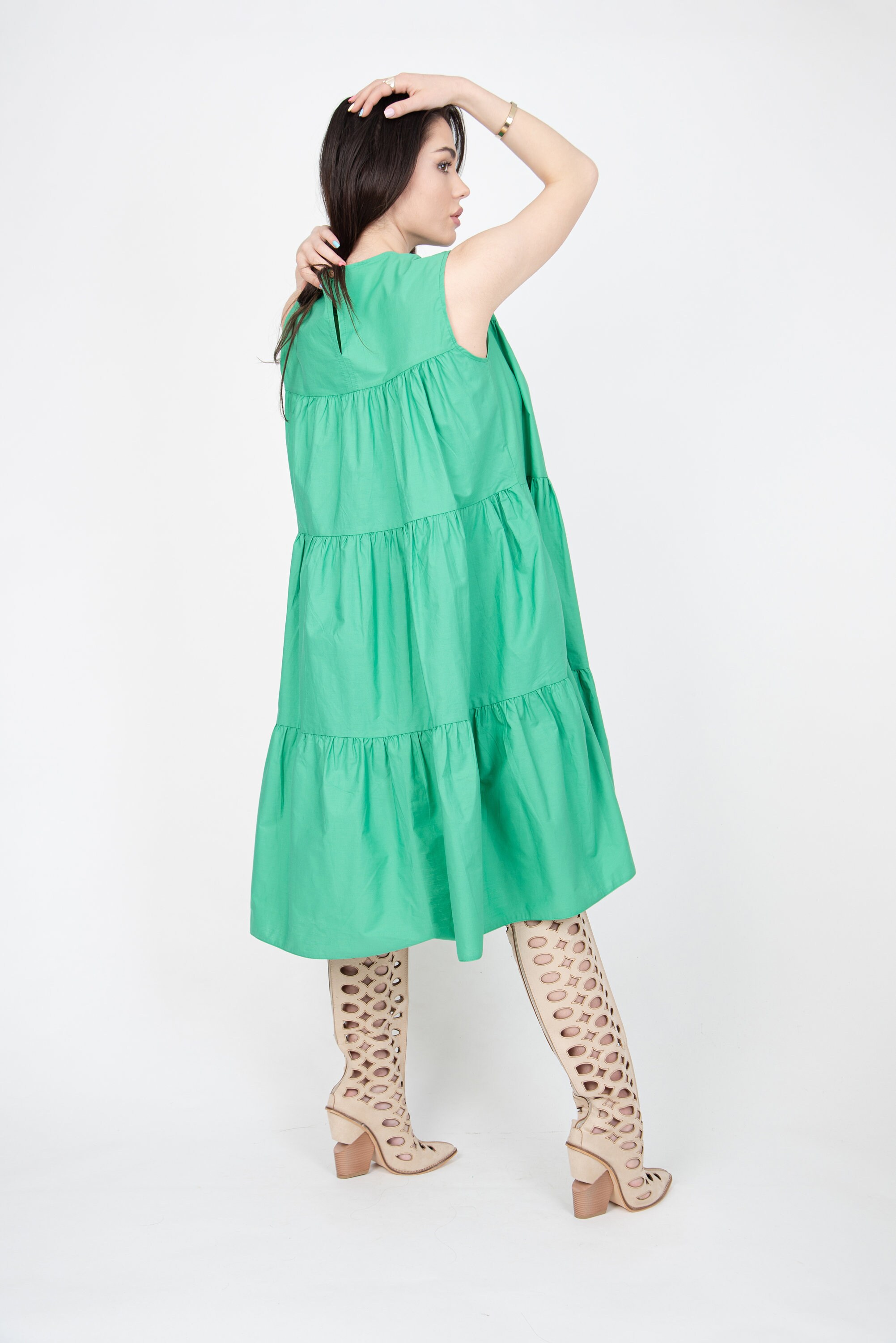 Ruffle Maxi Dress/Green Cotton Dress/Flowing Dress/Boho | Etsy