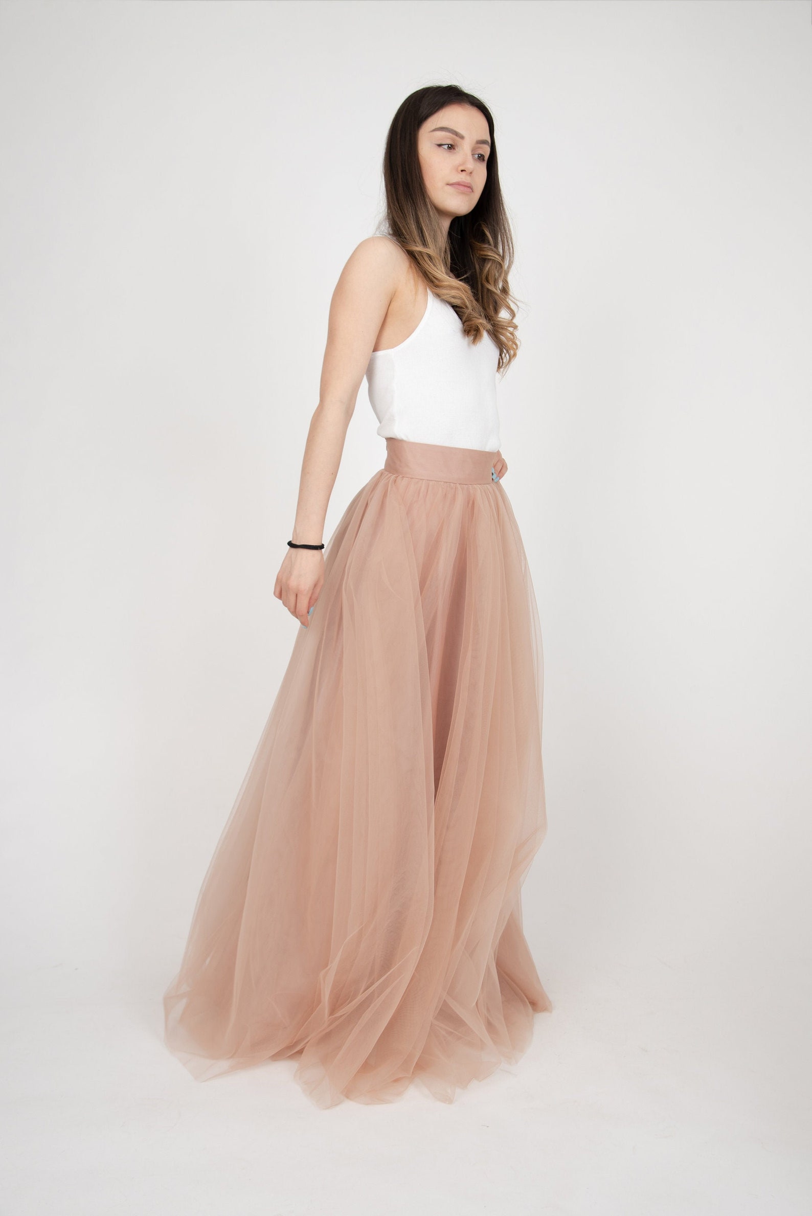 Women Tulle Skirtnude Skirtprincess Skirtskirtlong Maxi Etsy