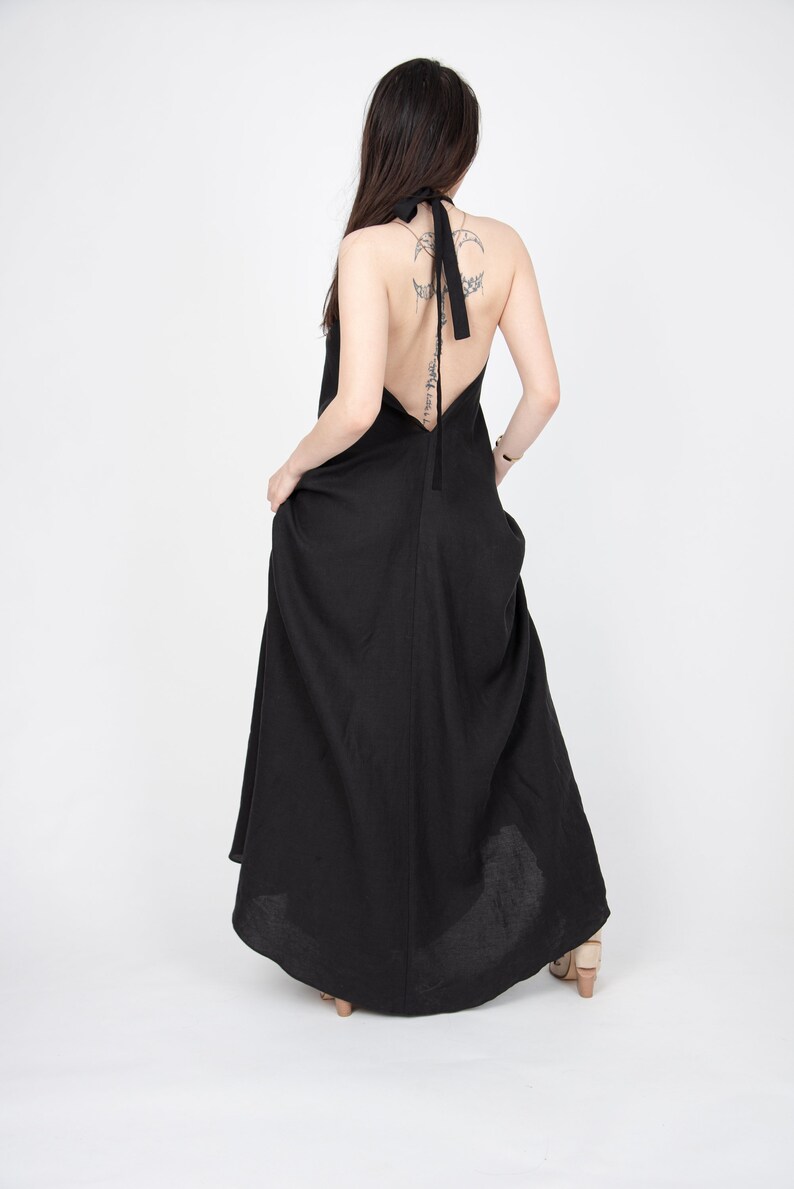 Linen Open Back Dress/black Linen Dress/linen Wedding Dress/linen Maxi ...