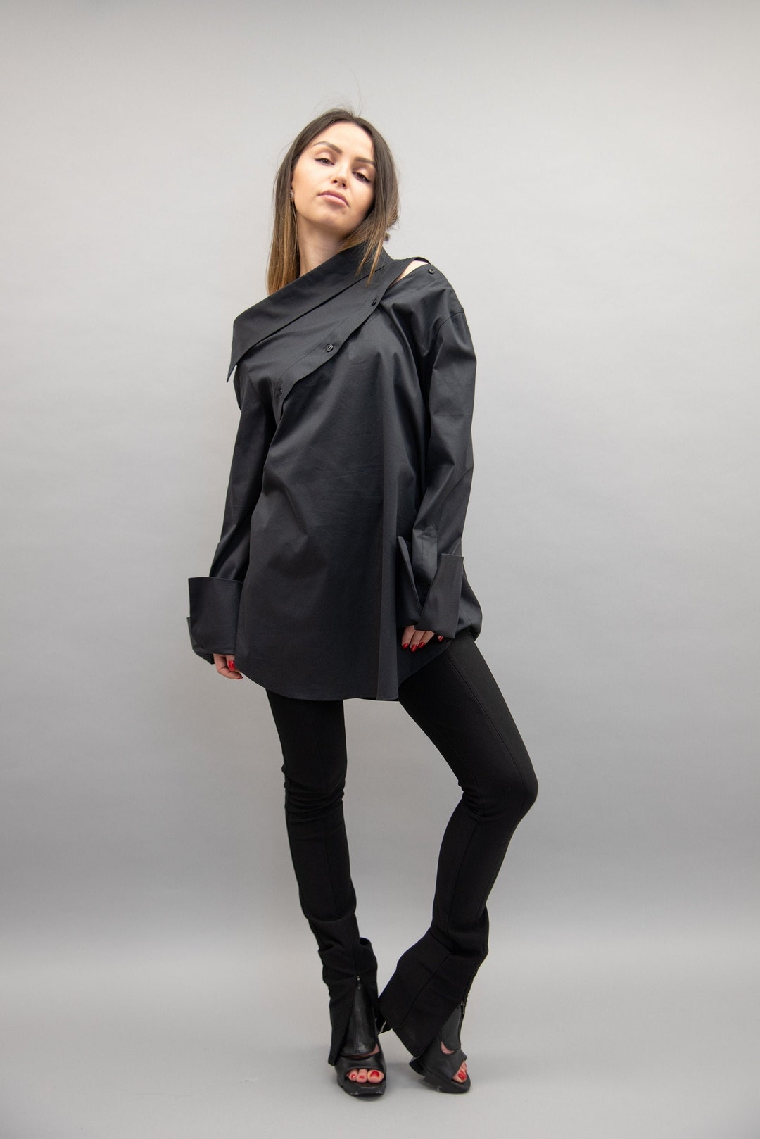 Oversized Convertible Shirt/handmade Detachable Shirt/asymmetrical ...