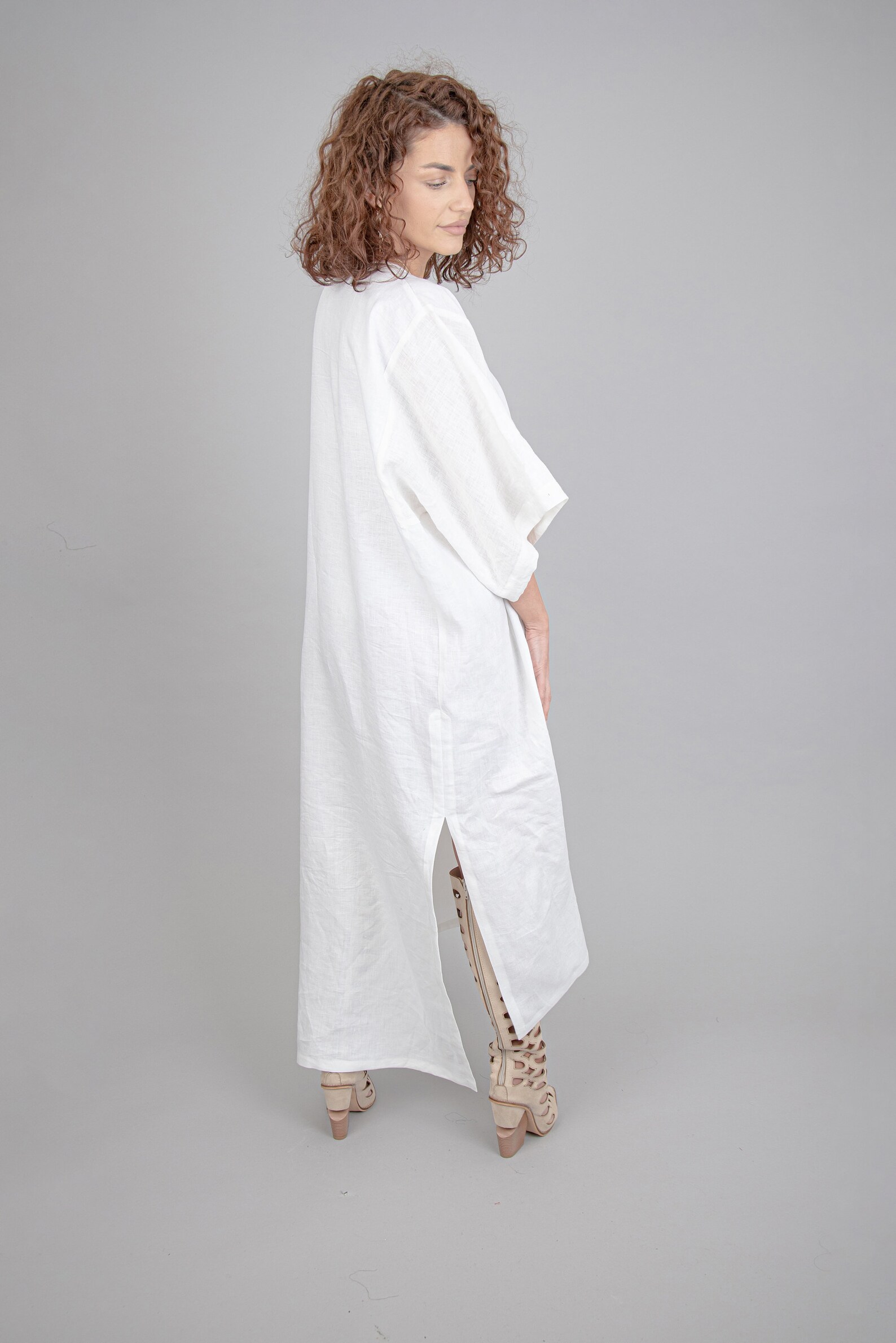 White Linen Robe/oversized Linen Dress/white Tunic/casual Blouse/linen ...