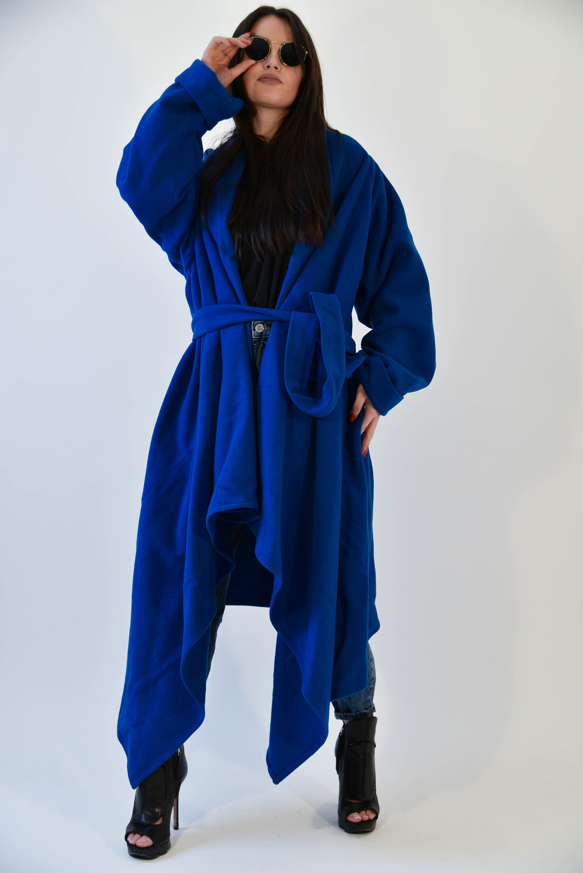 Oversized Wool Coat/extra Long Coat/cashmere Wool Coat /long Blue Coat ...