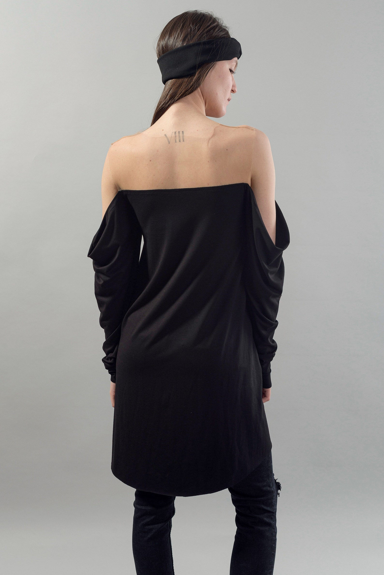 Open Shoulder Top/black Maxi Shirt/jersey Cotton - Etsy