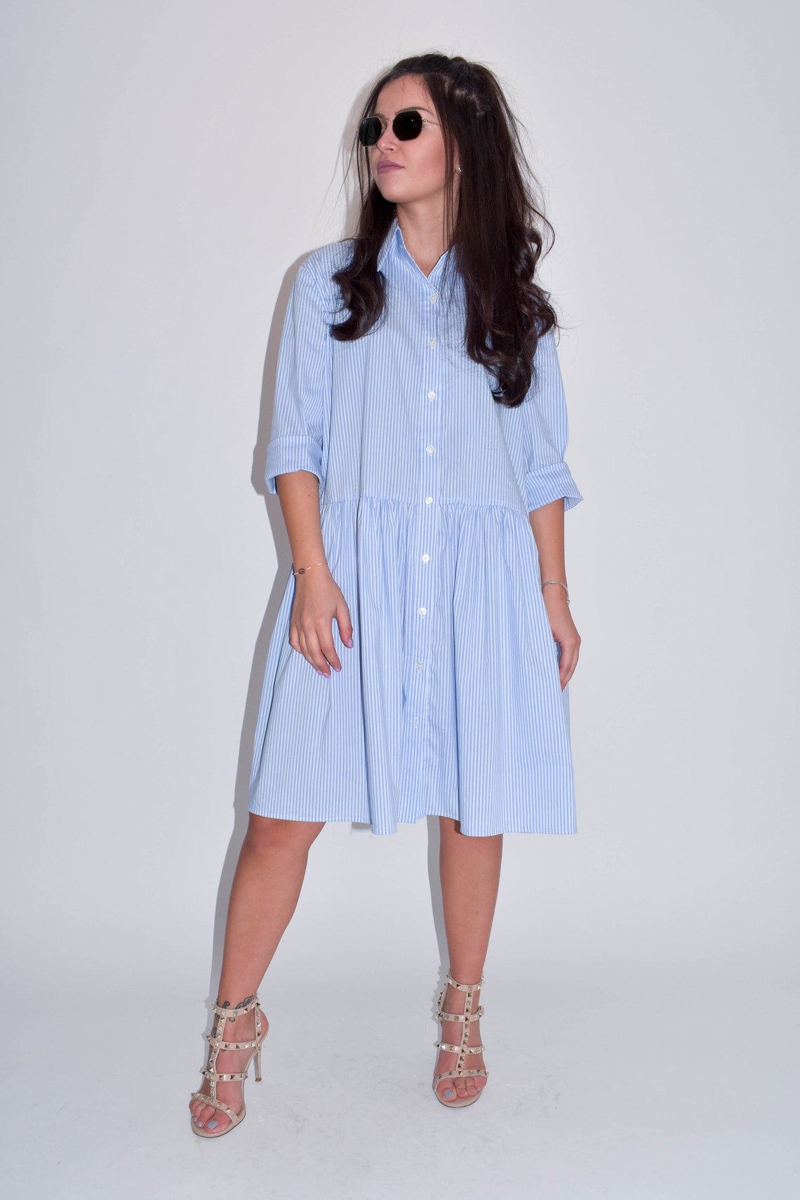 Oversized Blue Shirt/casual Stripe Top/cotton Shirt/asymmetrical Shirt ...