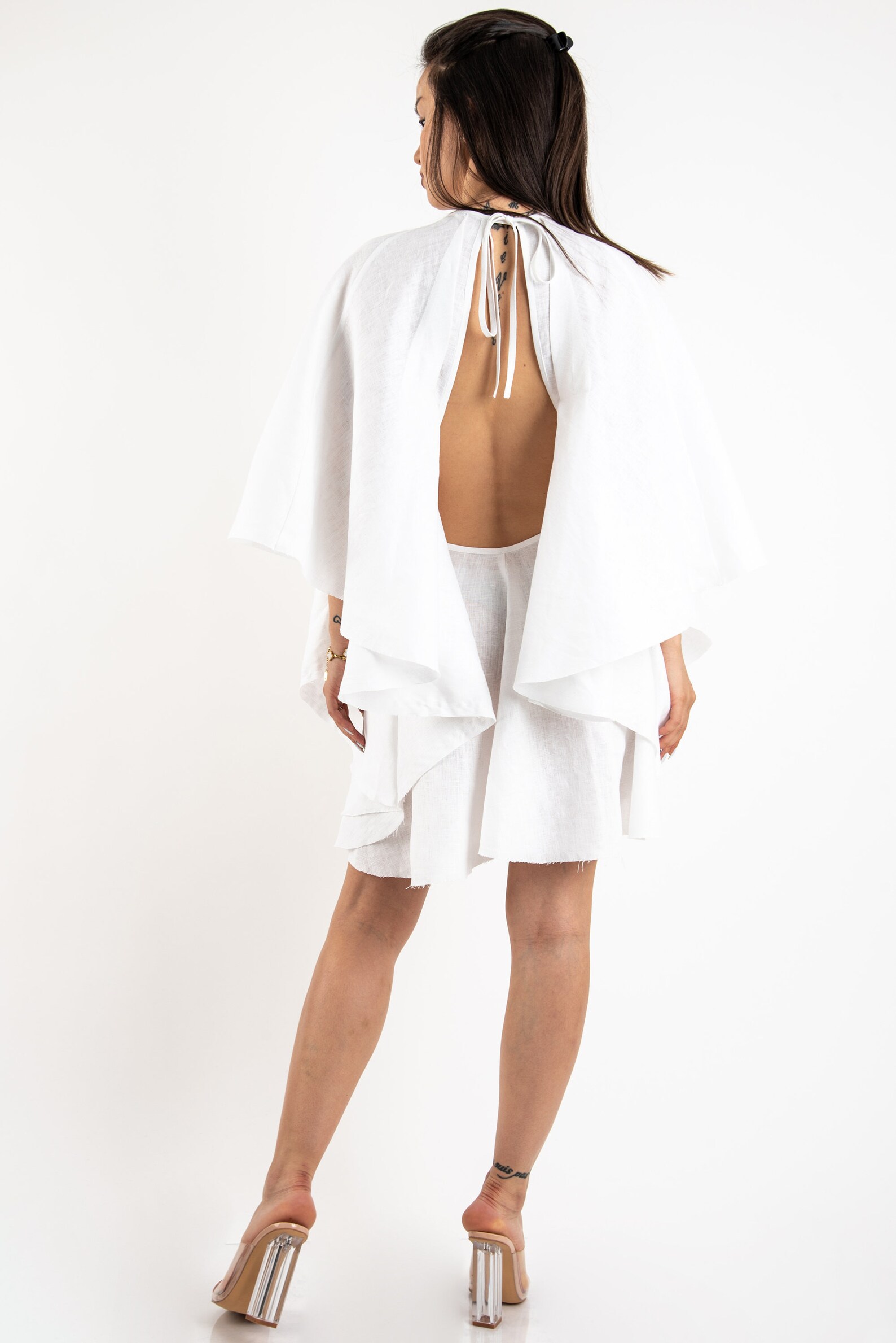 Mini Linen Dress/summer Linen Dress/backless Linen Summer Dress/white ...