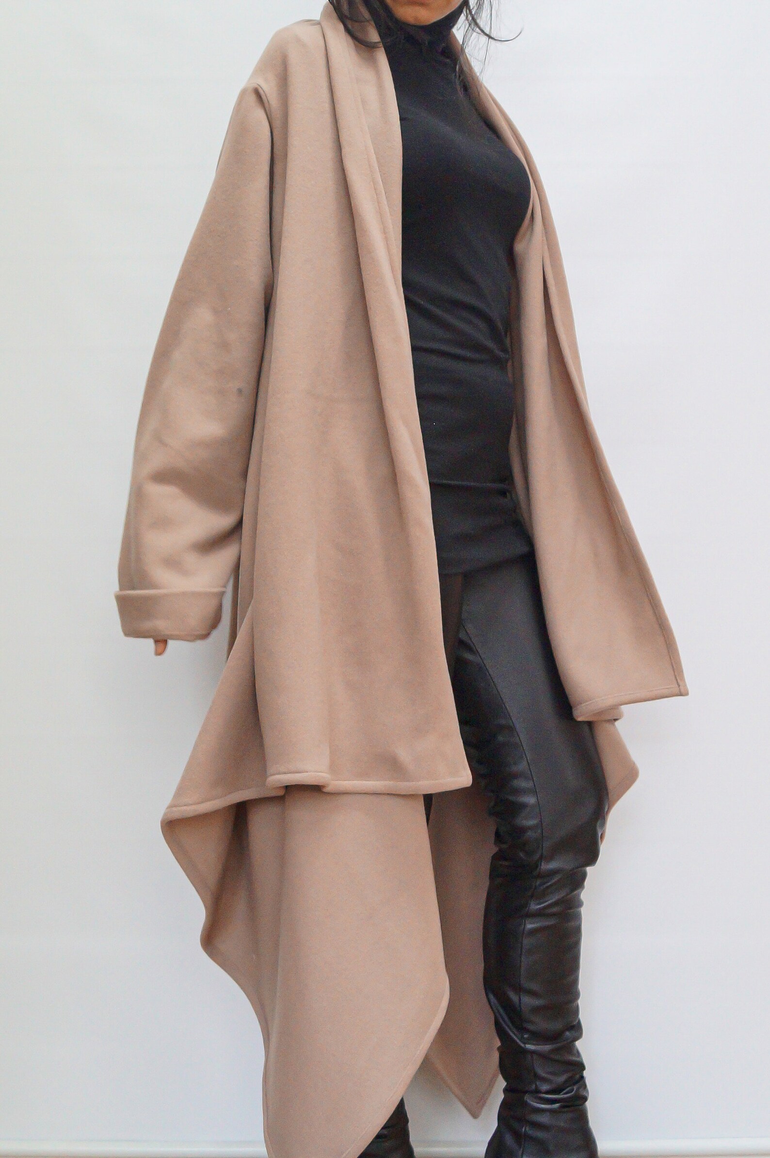 Beige Long Wool Coat/winter Cape Coat/cashmere Wool Coat/long - Etsy
