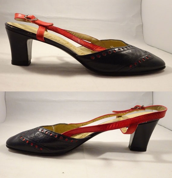 1960s Miss Bally Navy and Red Slingback Sandals Eu 38… - Gem