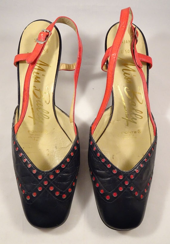 1960s Miss Bally Navy and Red Slingback Sandals Eu 38… - Gem