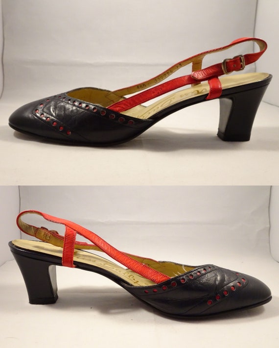 1960s Miss Bally Navy and Red Slingback Sandals Eu 38… - Gem