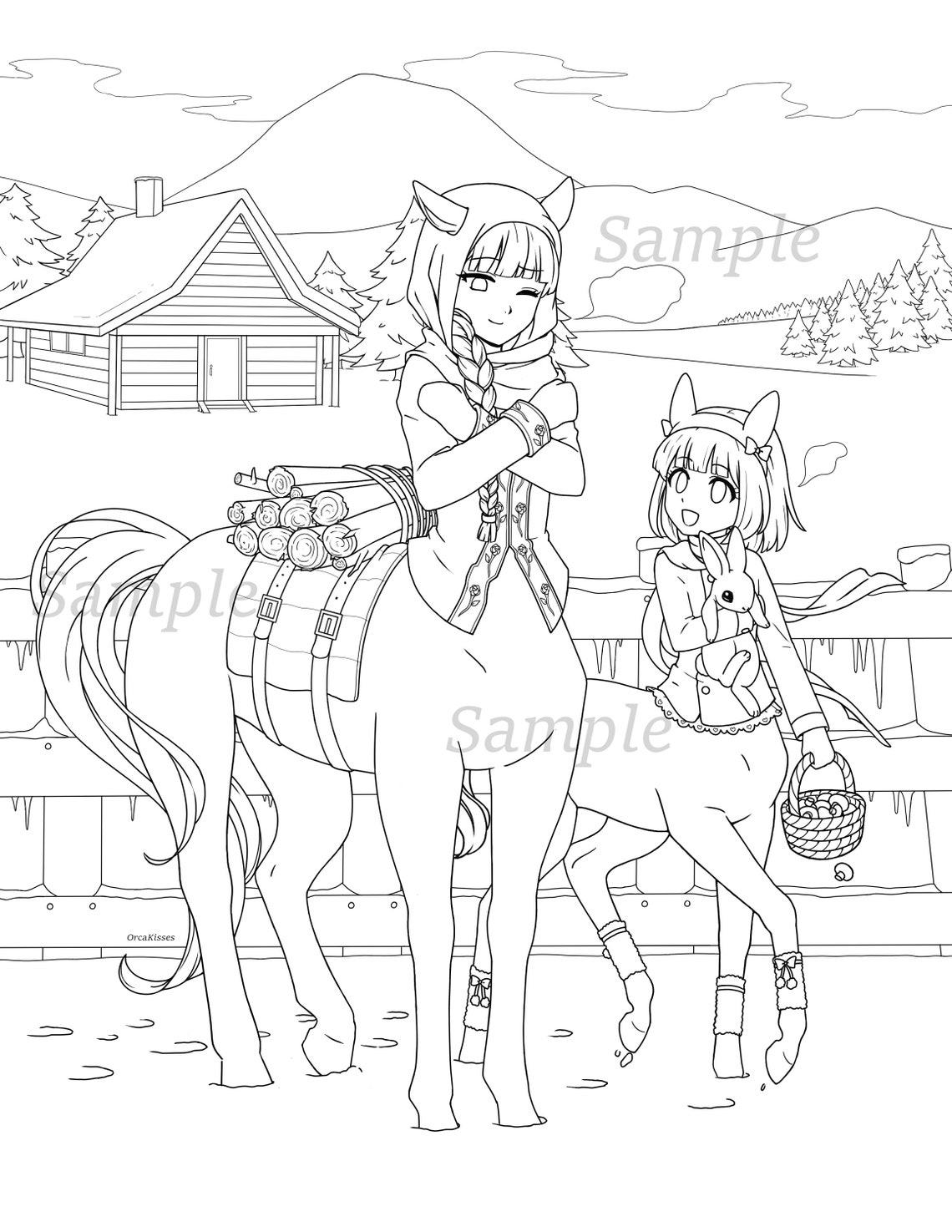 Centaurs in Snow Printable Coloring Page - Etsy