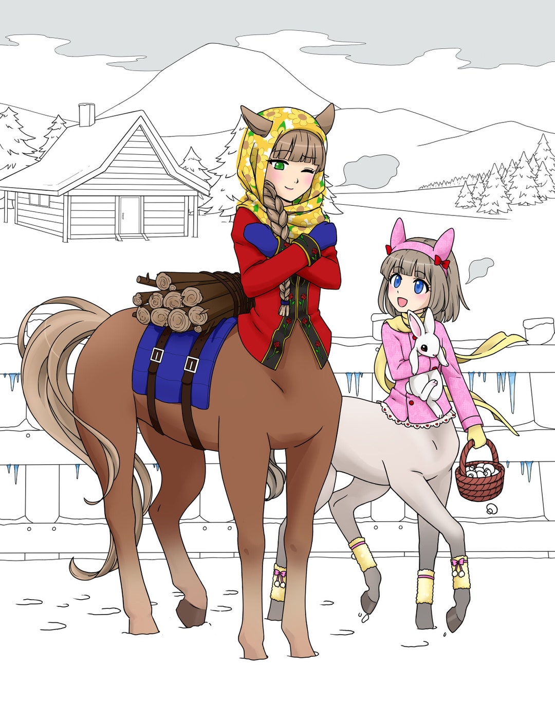 Centaurs in Snow Printable Coloring Page - Etsy