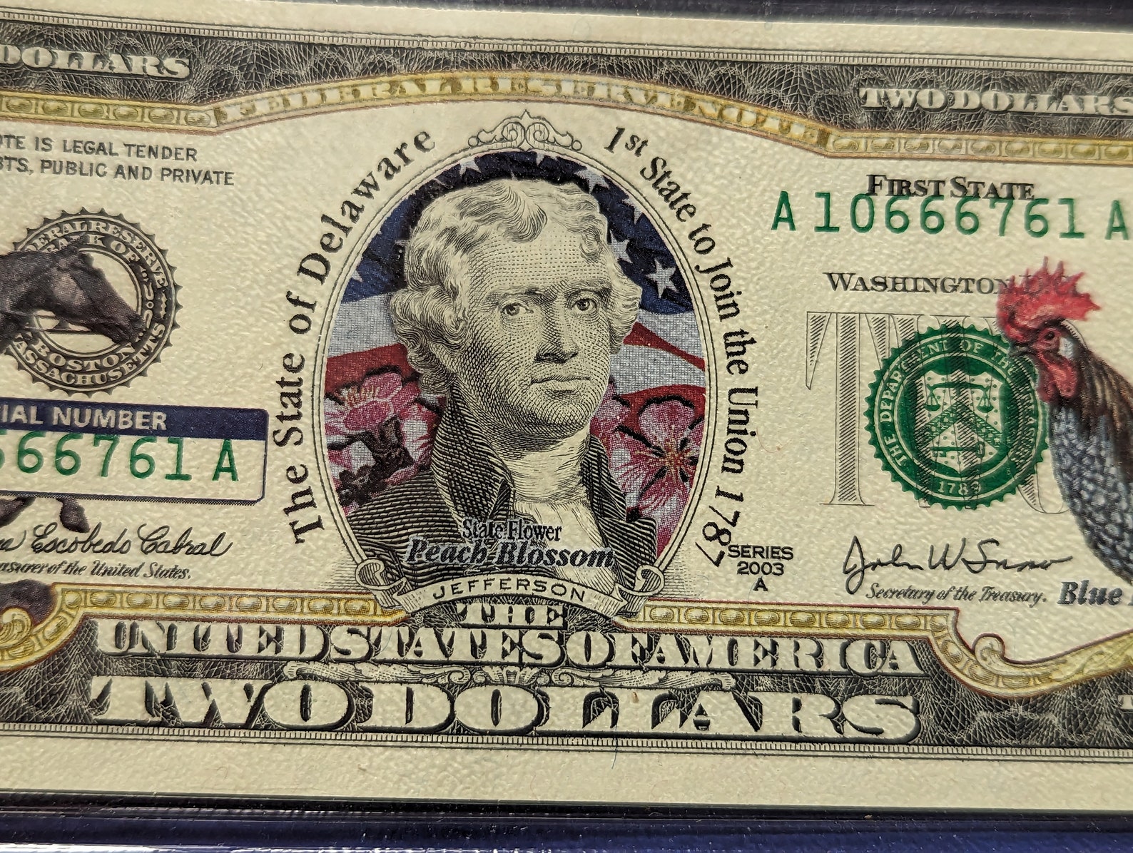 Genuine Colorized Two Dollar Bill Delaware State - Etsy