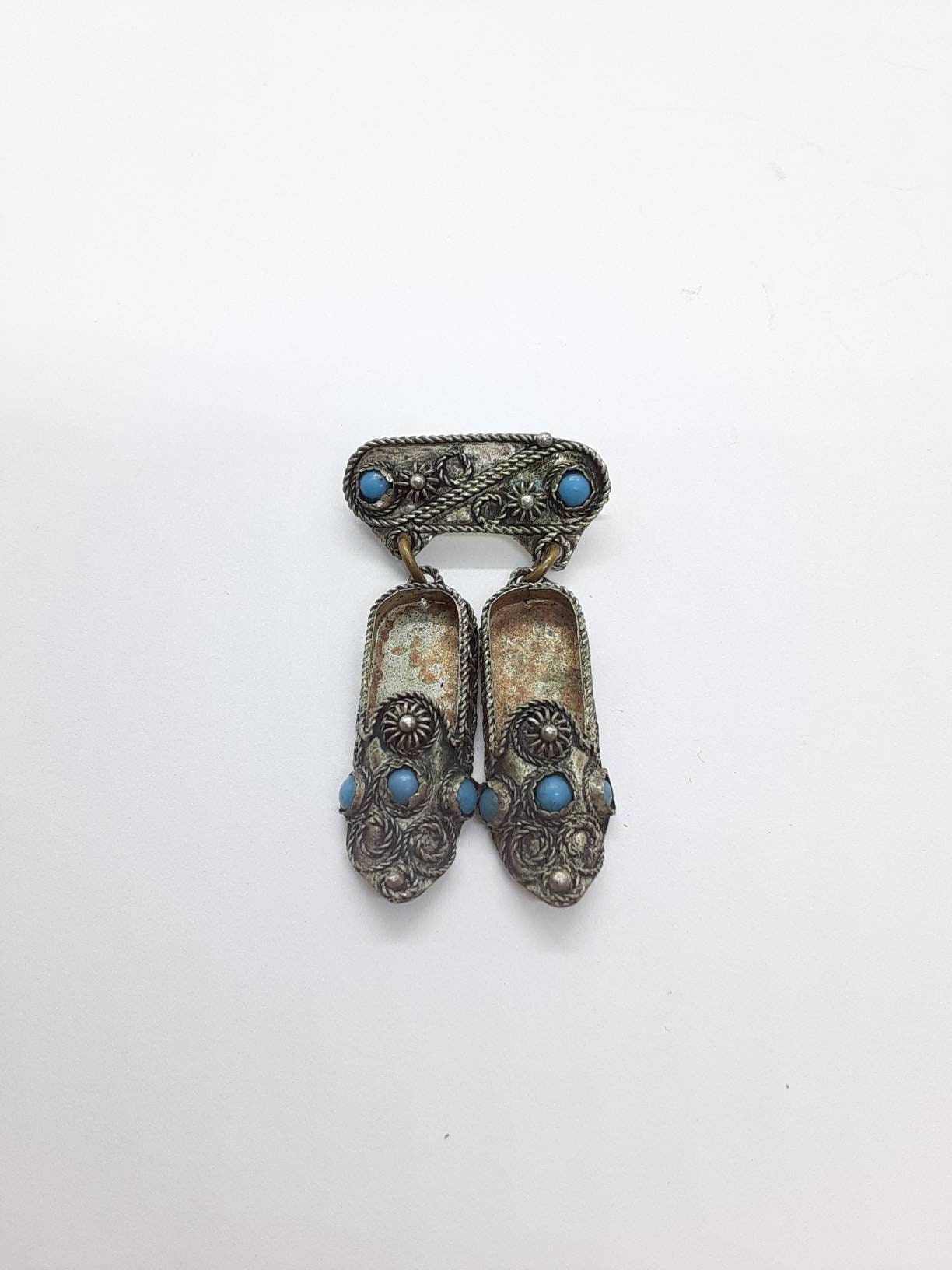 Antique Genuine Turquoise & Silver Ballet Slipper Pin - Etsy