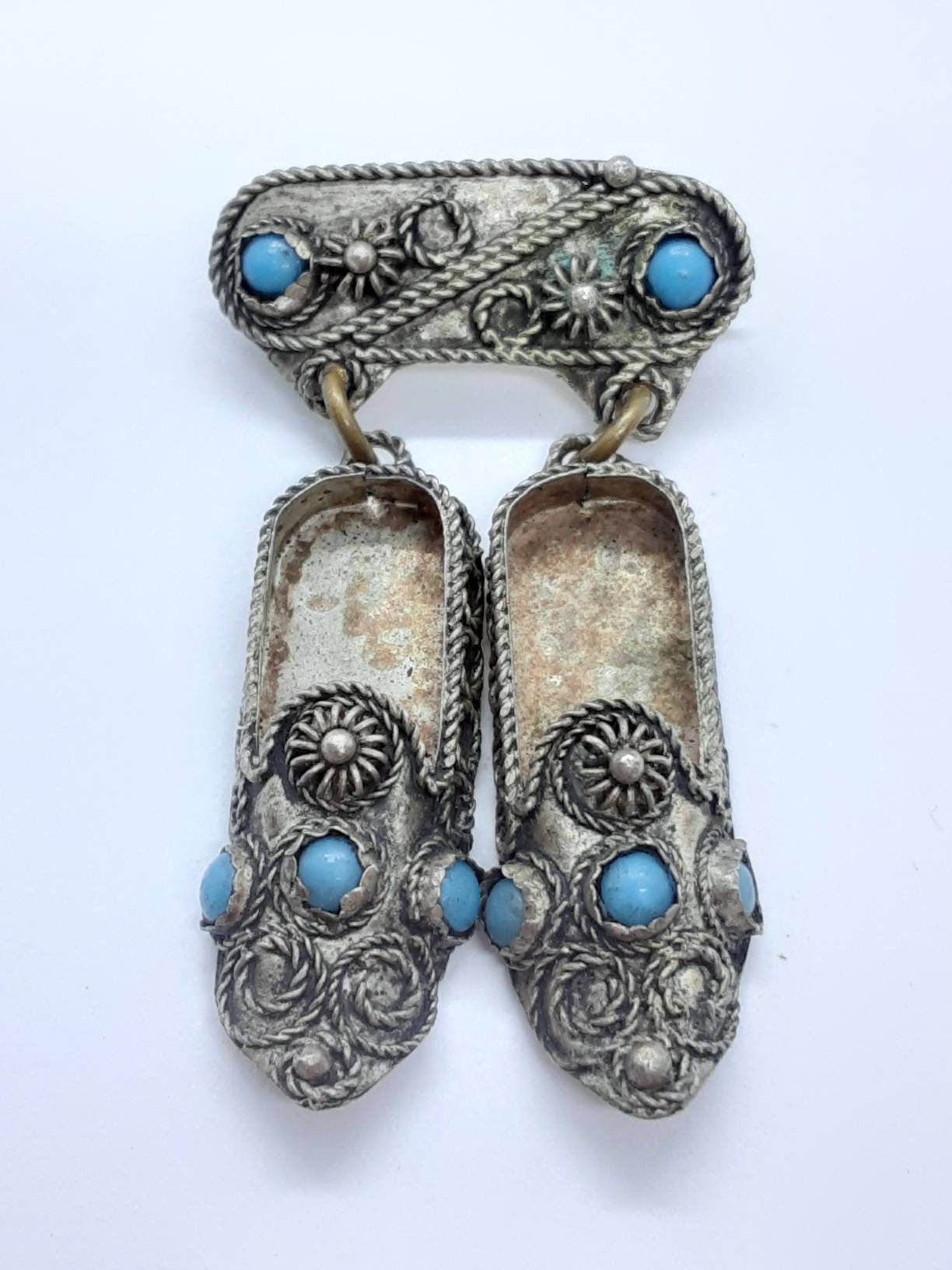 Antique Genuine Turquoise & Silver Ballet Slipper Pin - Etsy