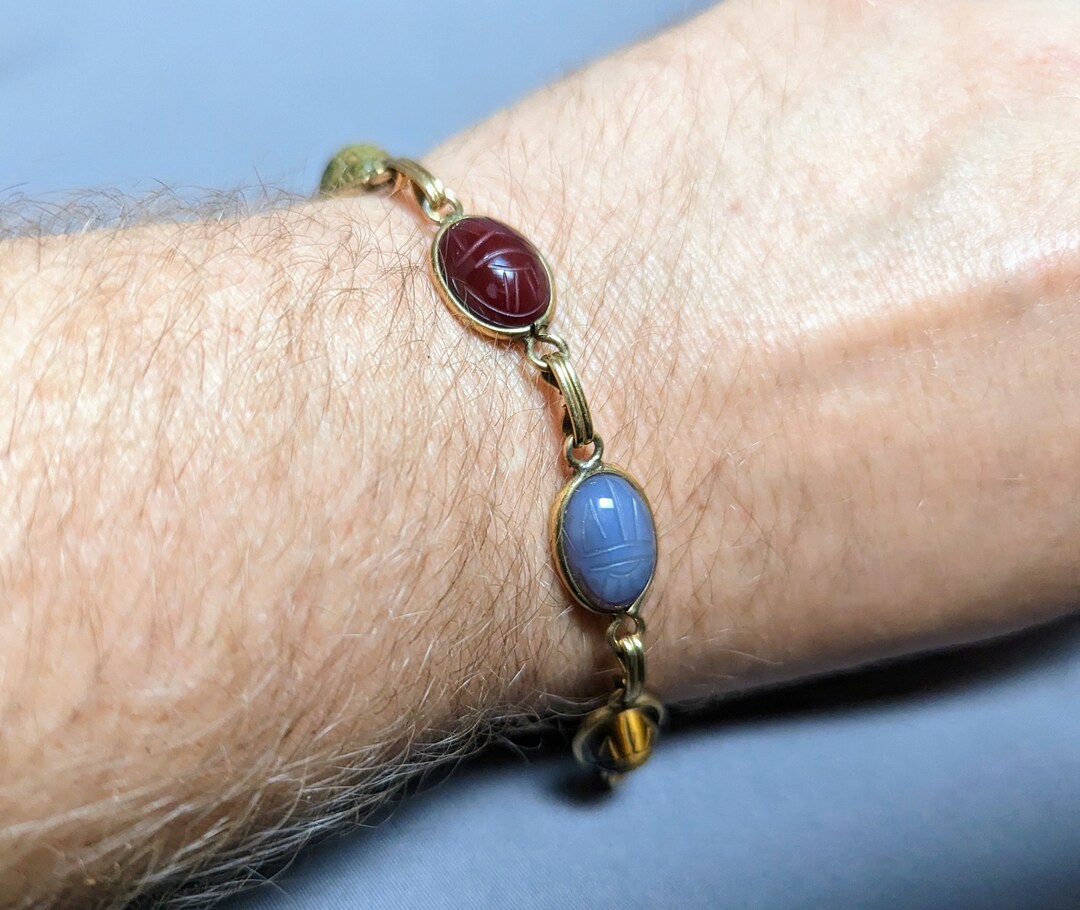 Bal Ron Brand 1/20 12K Gold Filled Chain Link Natural Gemstone Scarab ...