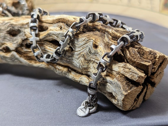 Vintage Mexican Custom Link Sterling Silver Chain - Gem