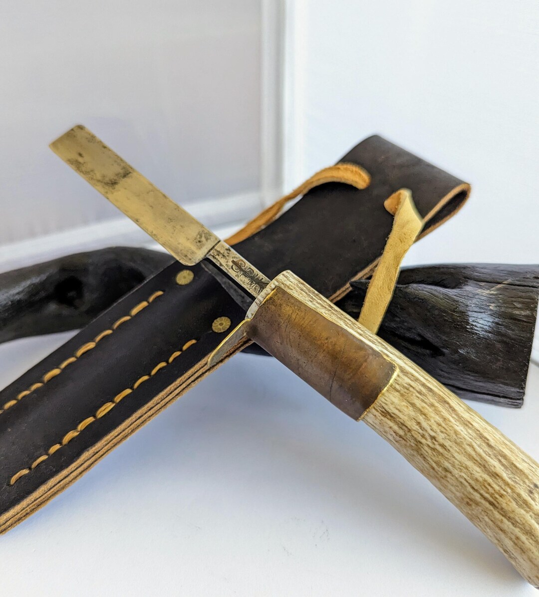 Custom Steel Brass and Antler Crazy Ed Straight Razor With Custom ...