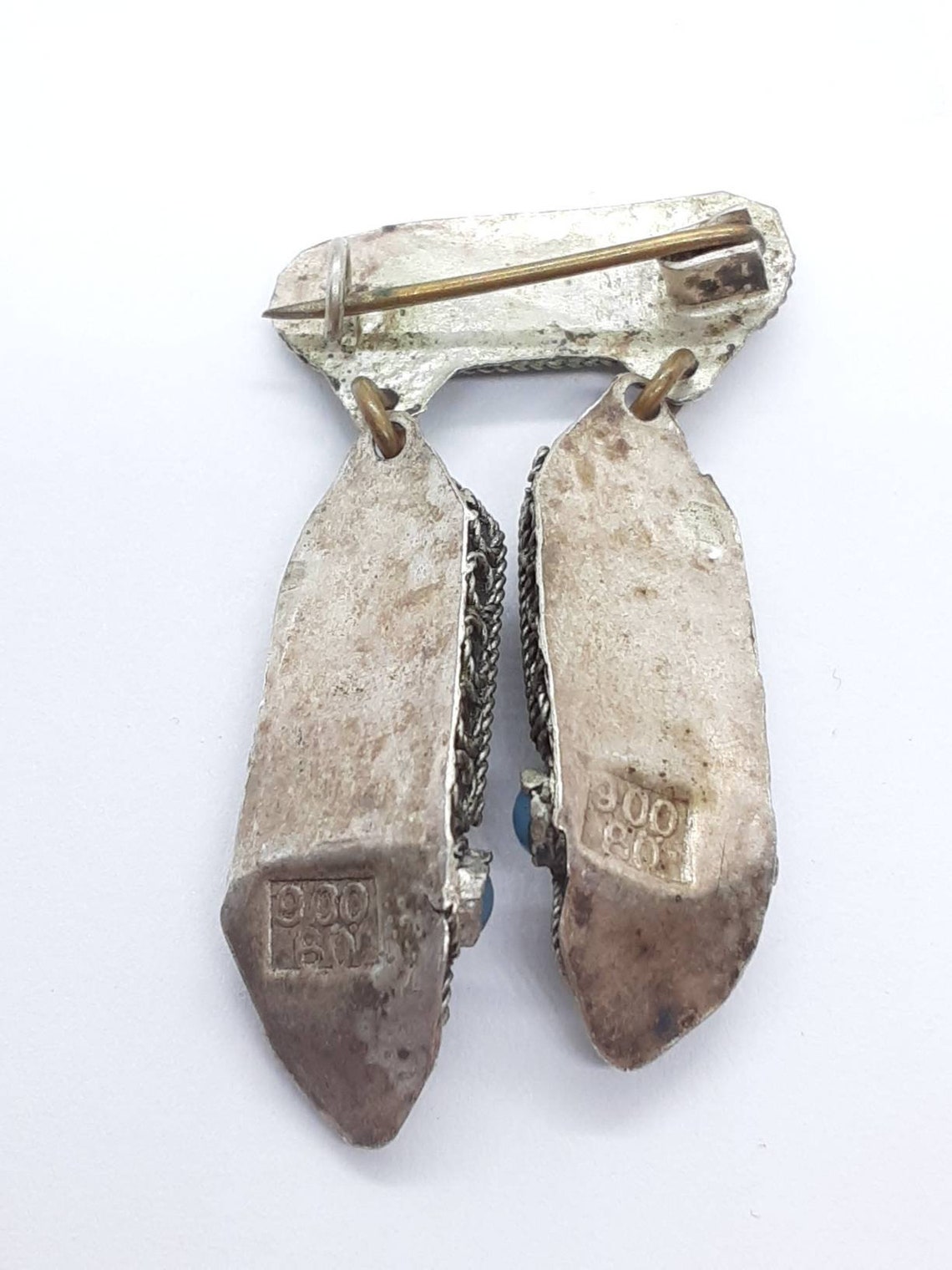 Antique Genuine Turquoise & Silver Ballet Slipper Pin | Etsy