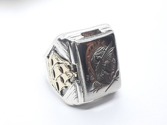 Antique Silver And Gold Pirate Signet Ring - Gem