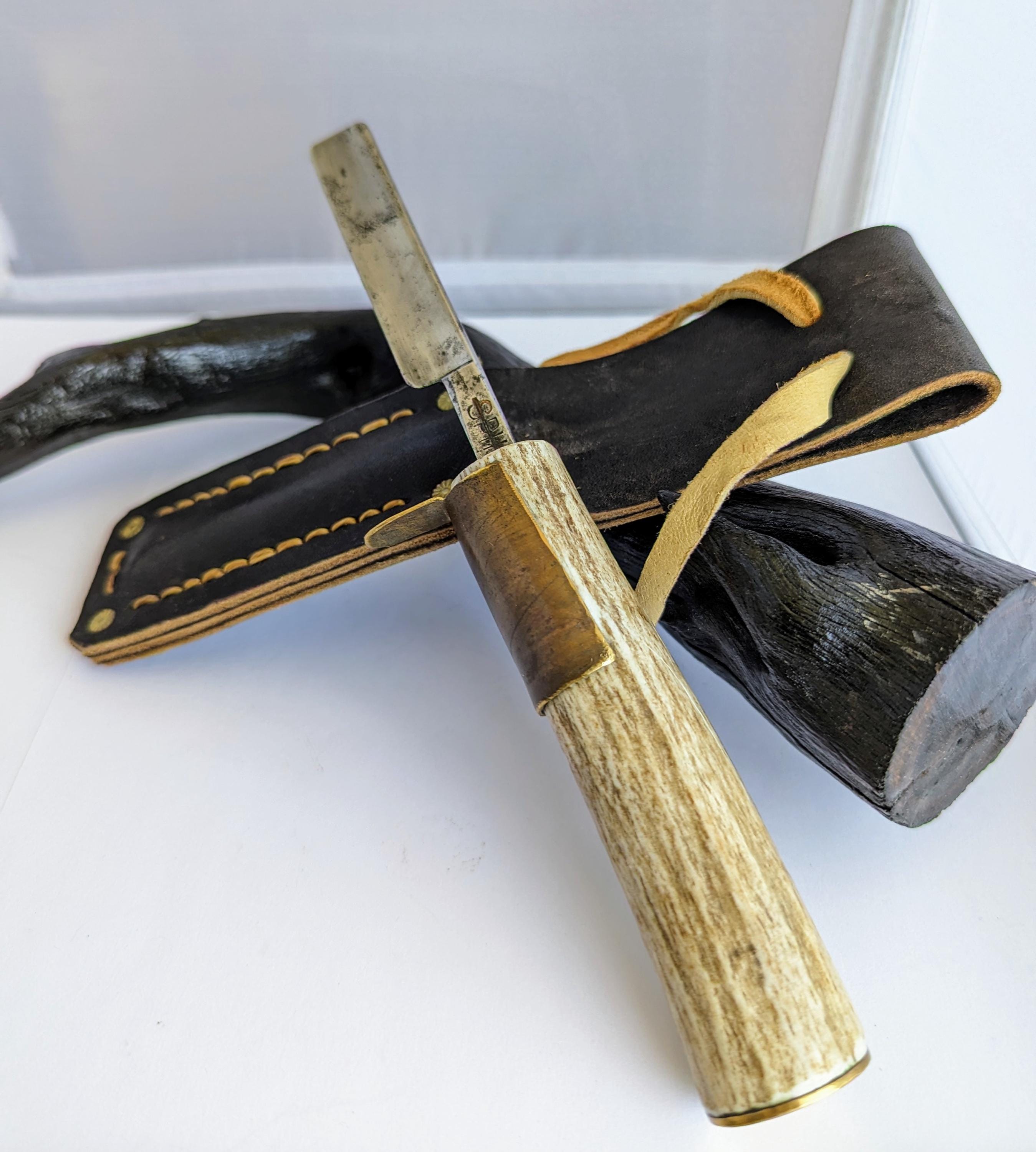 Custom Steel Brass and Antler Crazy Ed Straight Razor With Custom ...