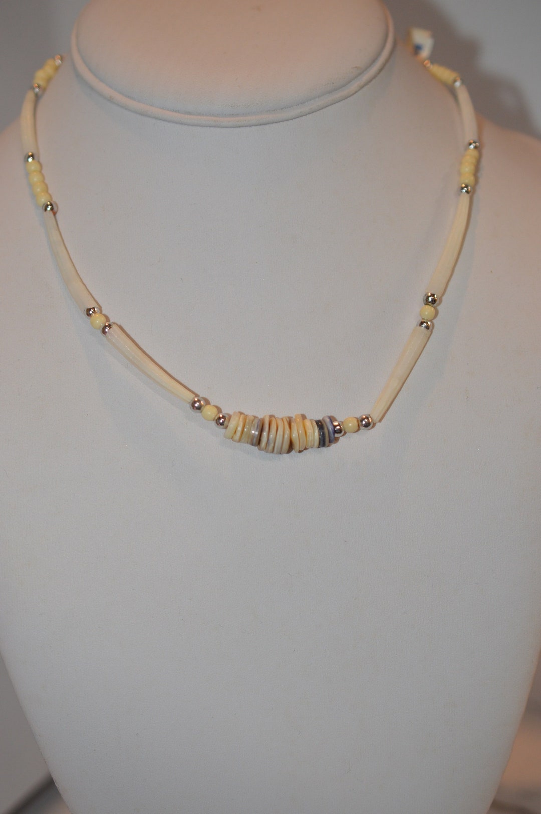 16.5" Dentalium Shell and Hammer Shell Heishi Choker, Necklace (1050143 ...