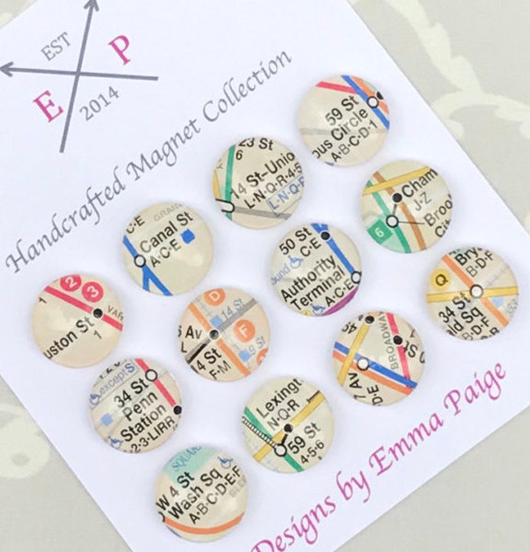 NYC Subway Map Magnets - Domed Glass Cabochons, Ceramic Fridge Magnets ...