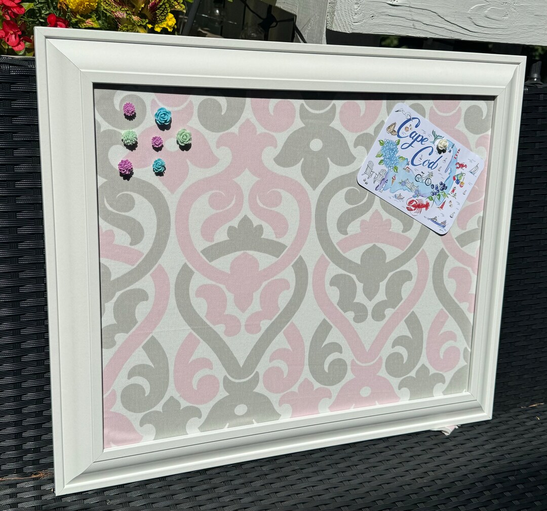 Pink & Gray Nursery Bulletin Board: White Wood Frame, Magnetic or Cork ...