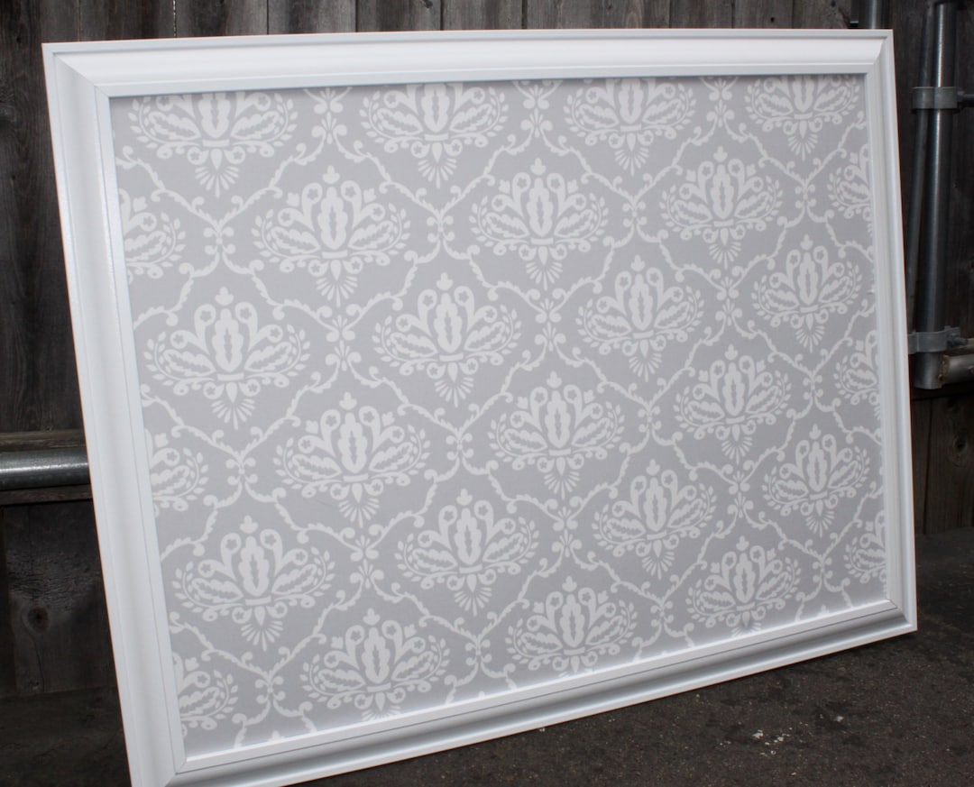 Gray Damask Bulletin Board: White Wood Frame, Magnetic or Cork - Etsy