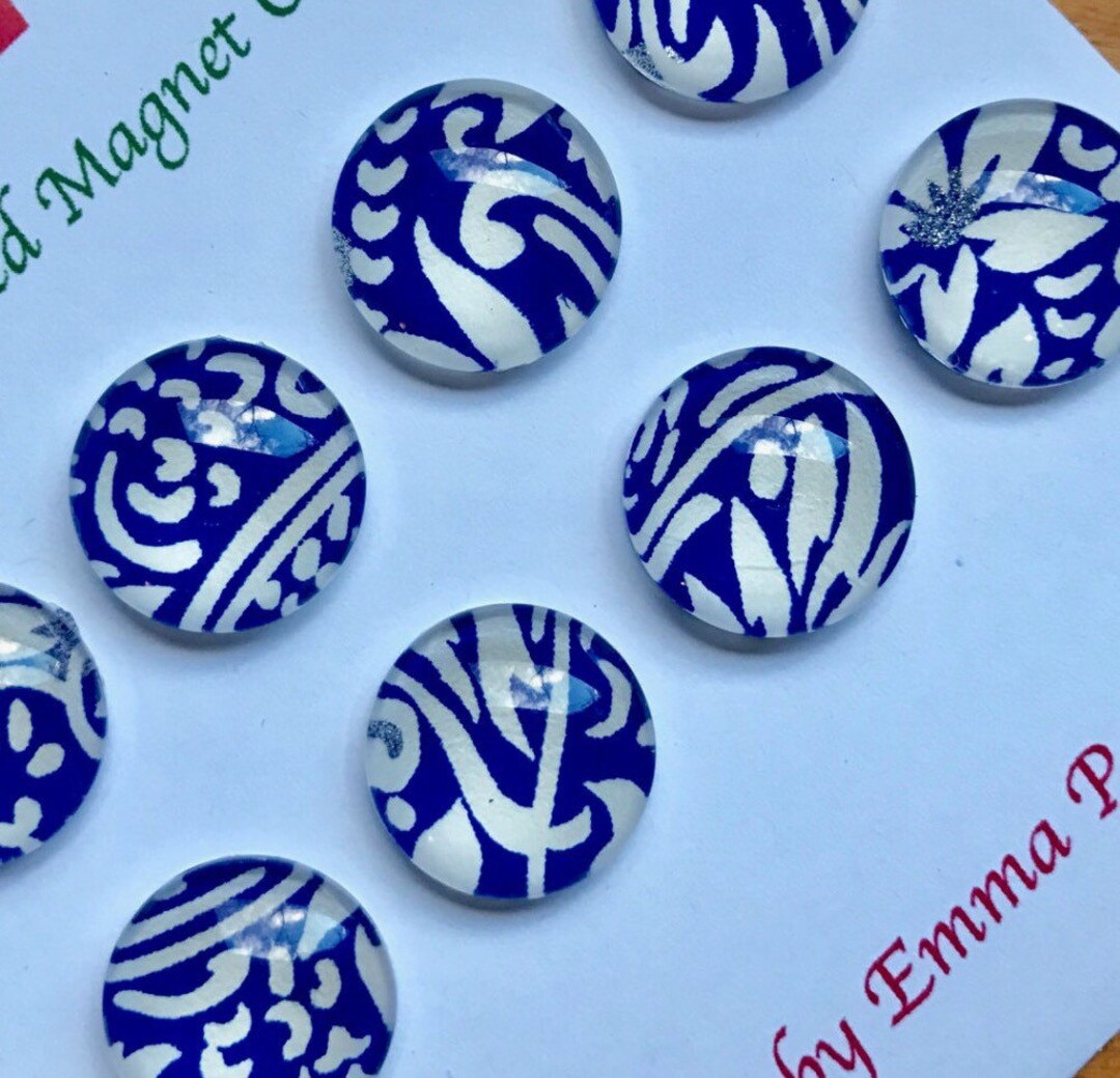Handmade Set of Blue and White Japanese Paper Magnets Glass Magnet Rare ...
