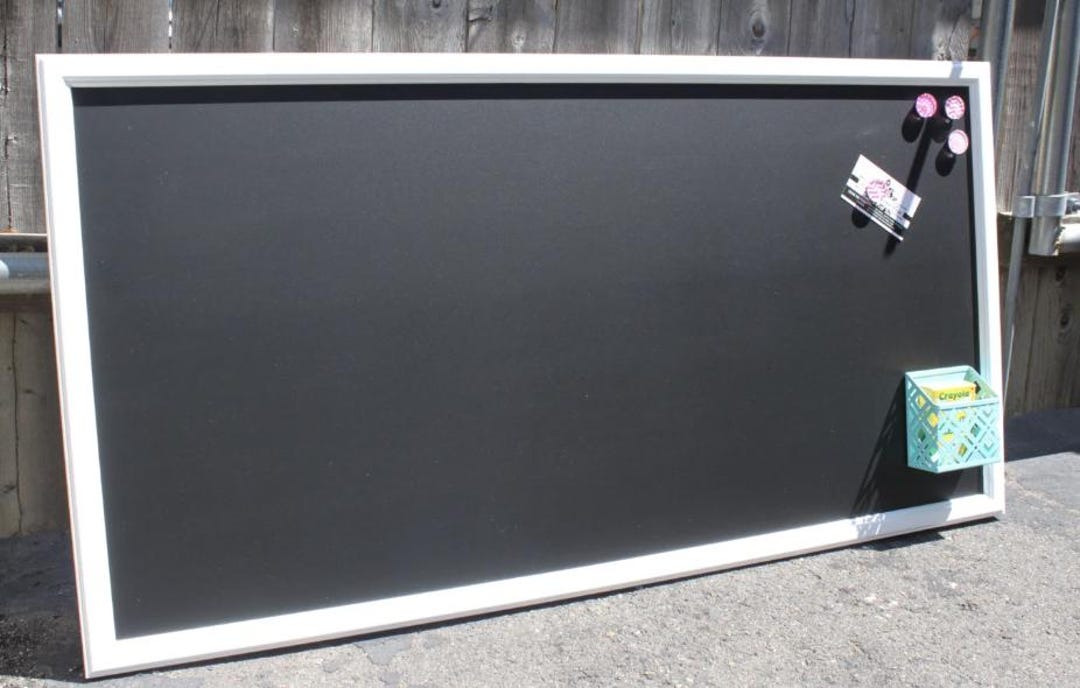 XL Long Narrow MAGNETIC CHALKBOARD White Framed Bulletin Board & Memo ...