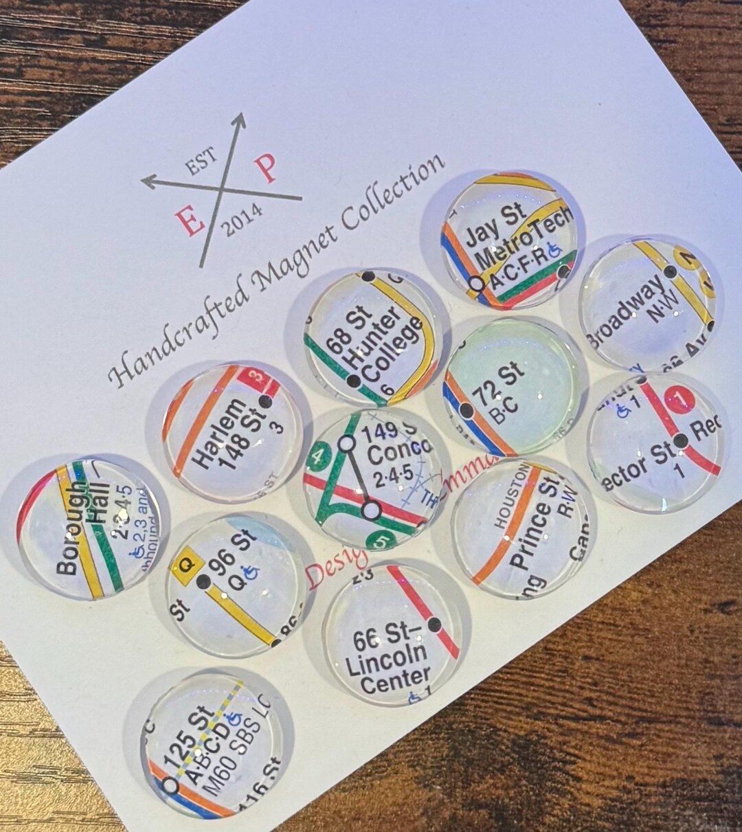 Set of 12 NYC Subway Map Glass Magnets - Domed Glass Cabochon Ceramic ...