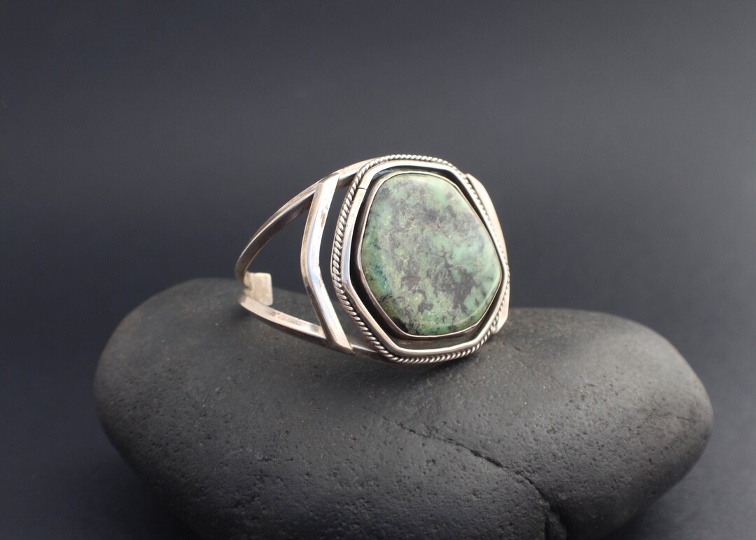 Native American Cuff: Rare Large Green Jasper Stone in - Etsy