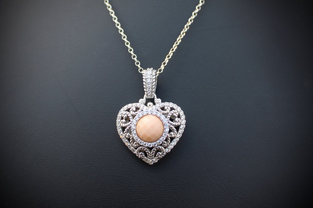 Judith Ripka Pendant: Heart Shaped Pendant With Peach Colored Shell and ...