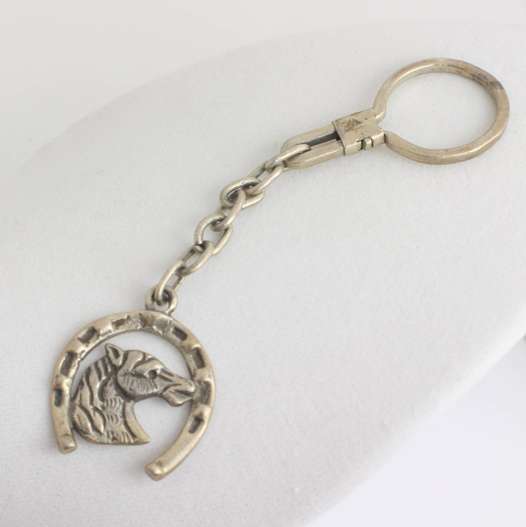 Sterling Horse Key Ring: Framed Horse Shoe Horse Head Silver Key Chain ...