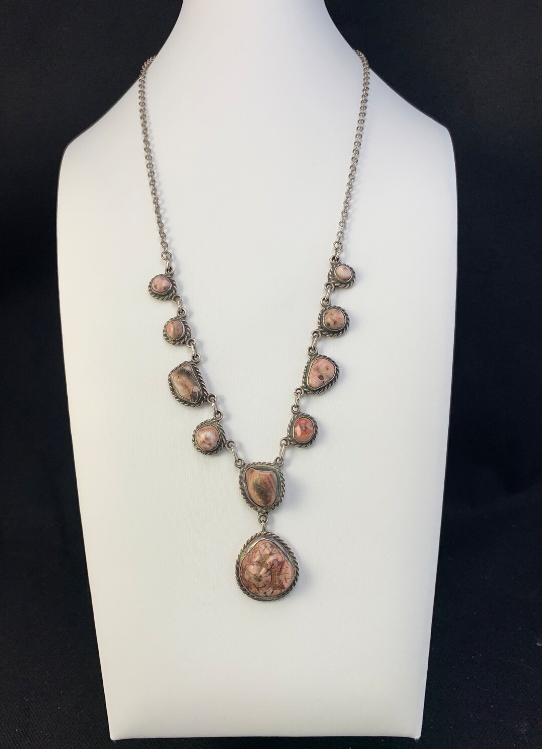 Rare Agate Native American Necklace: Squash Blossom Style Six Stone ...