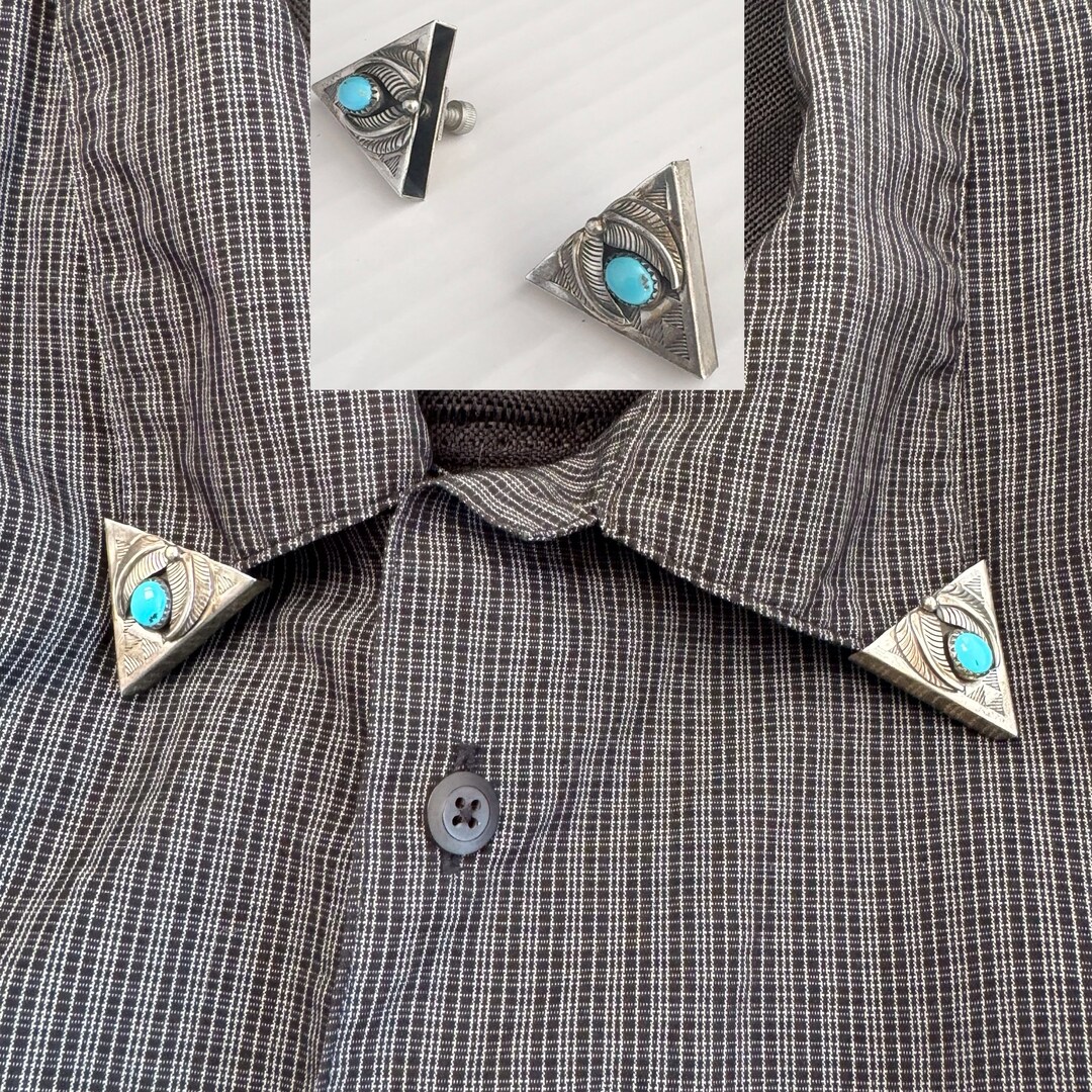Native American Collar Tips: Hallmarked D. Ashley Navajo Silver and ...