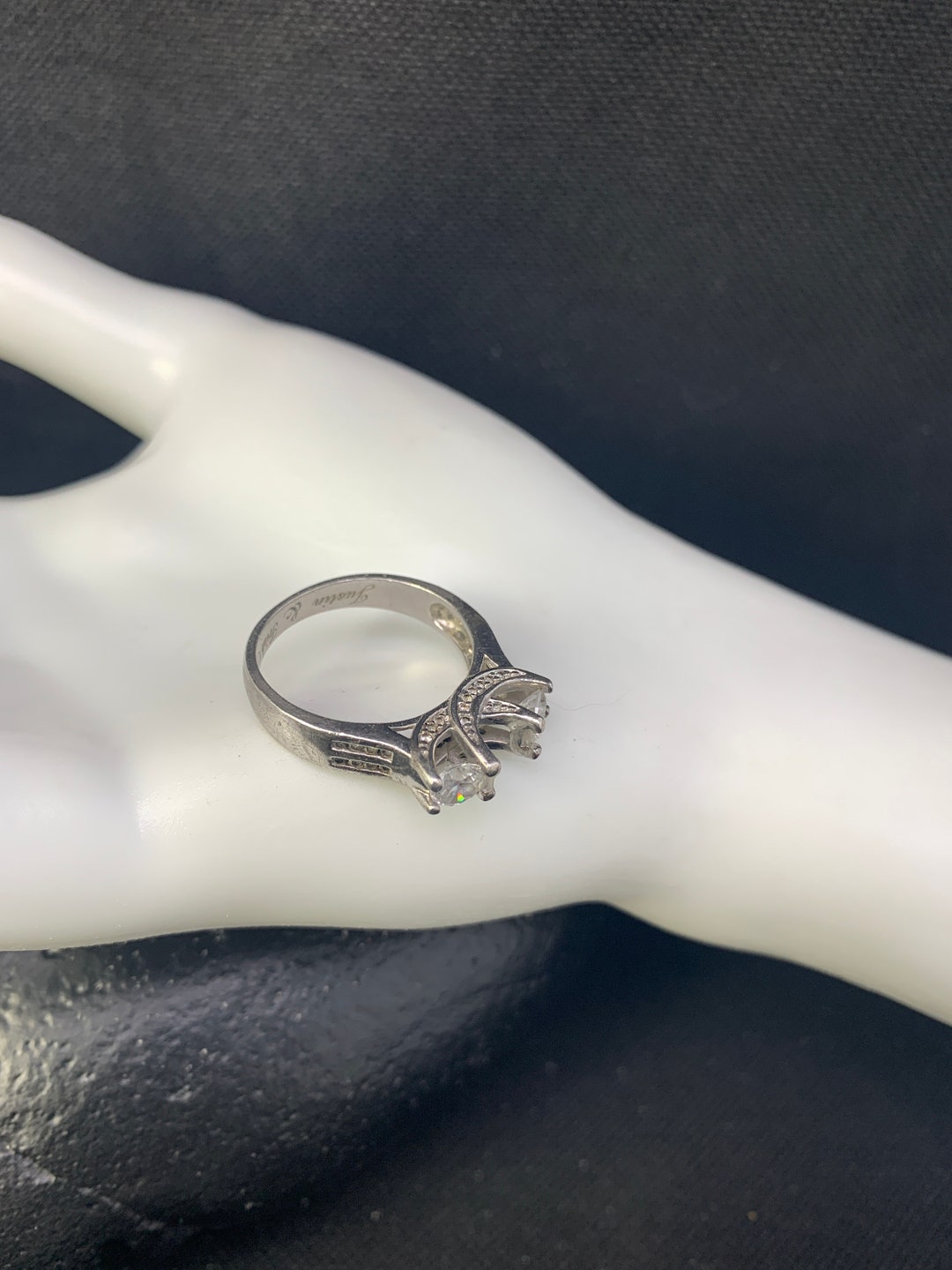 CZ Sterling Silver Ring: Two Large Stones Set in Sterling - Etsy