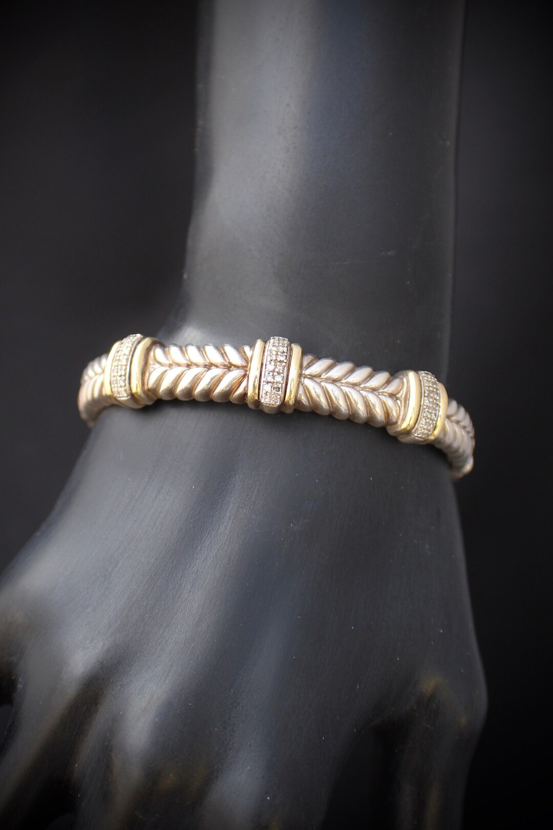 Vahan Gold and Diamond Bracelet: Hallmarked, Sterling Silver and 14 ...