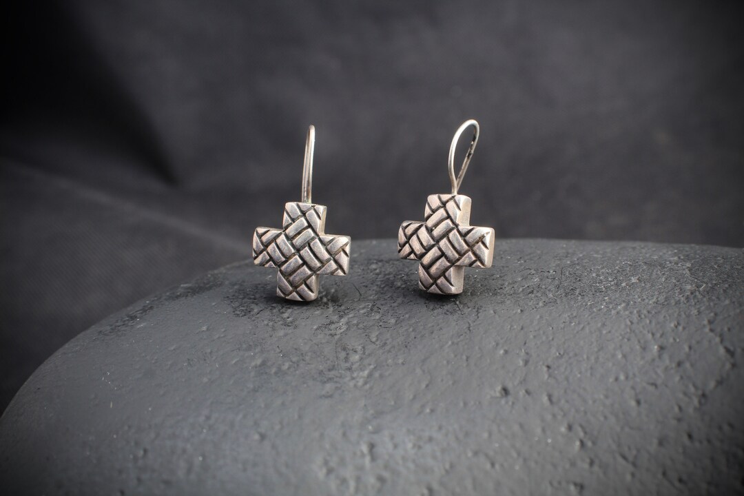 Art Deco Earrings: Sterling Silver Cris-cross, Cross Geometric Earrings ...